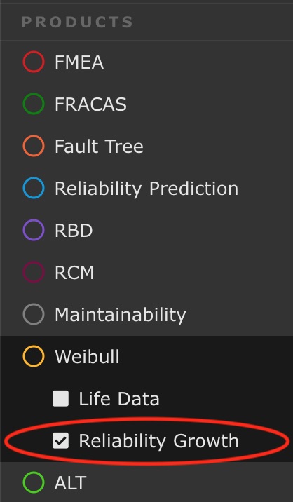 Entering Reliability Growth Data Sets